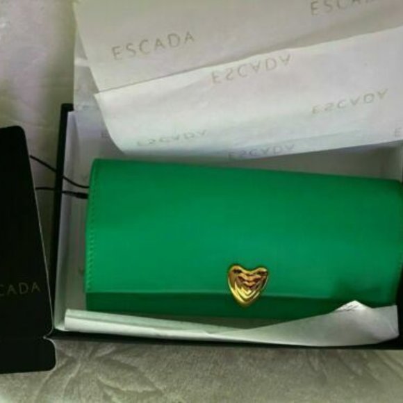 Escada | Bags | Escada Heart Wallet Leather Green Lush Itaale | Poshmark
